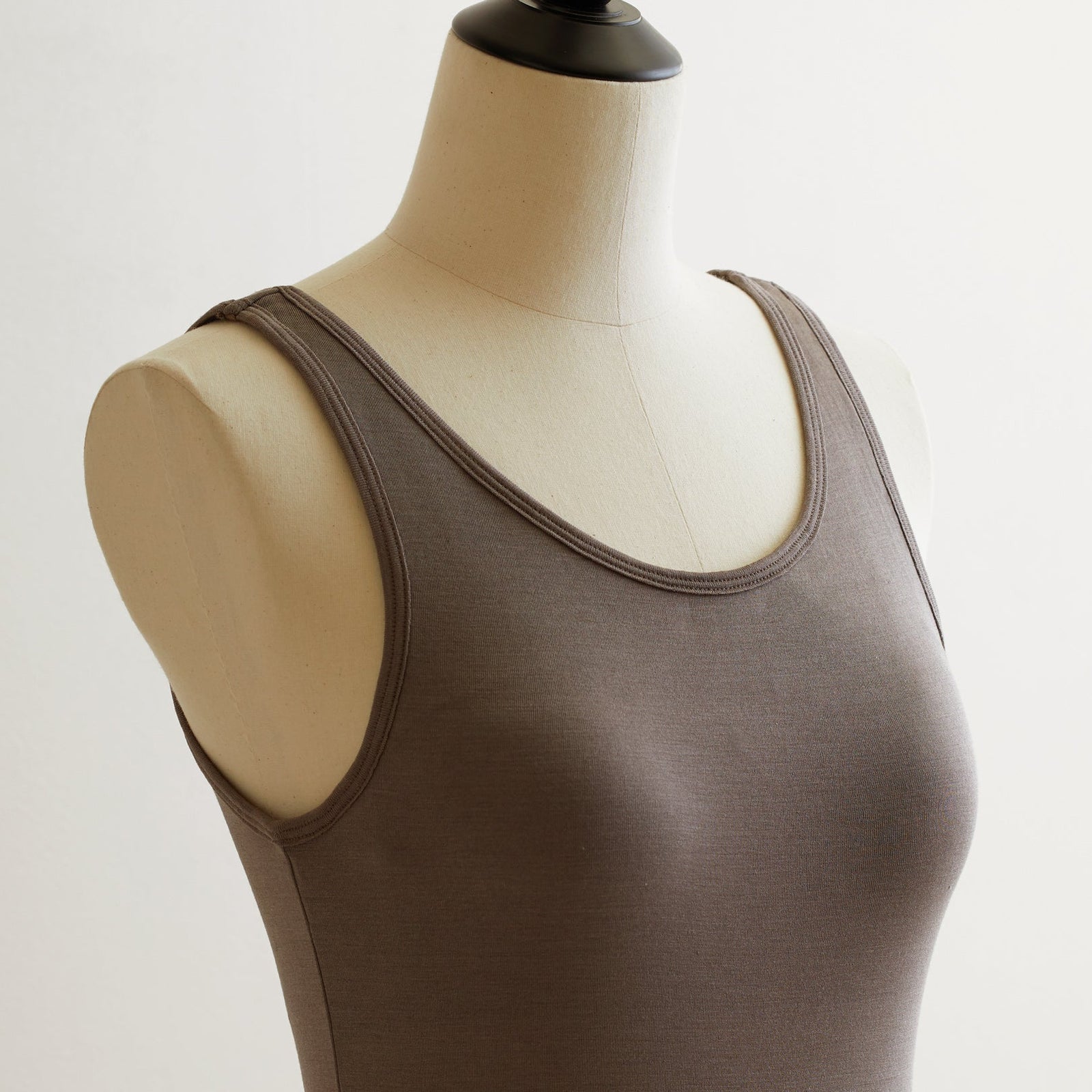 100% Silk Tank Top with Bra in Taupe / Built-in Bra